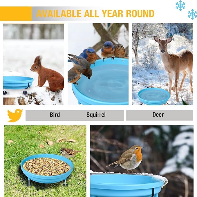 Tetuga Bird Bath Deck Mounted Bowl 12 Inches with Adjustable Clamp for Outdoor Bird Baths for Outside Weather Resistant Durable Birdbath for Garden Patio Lawn Yard Deck Railing (Blue)