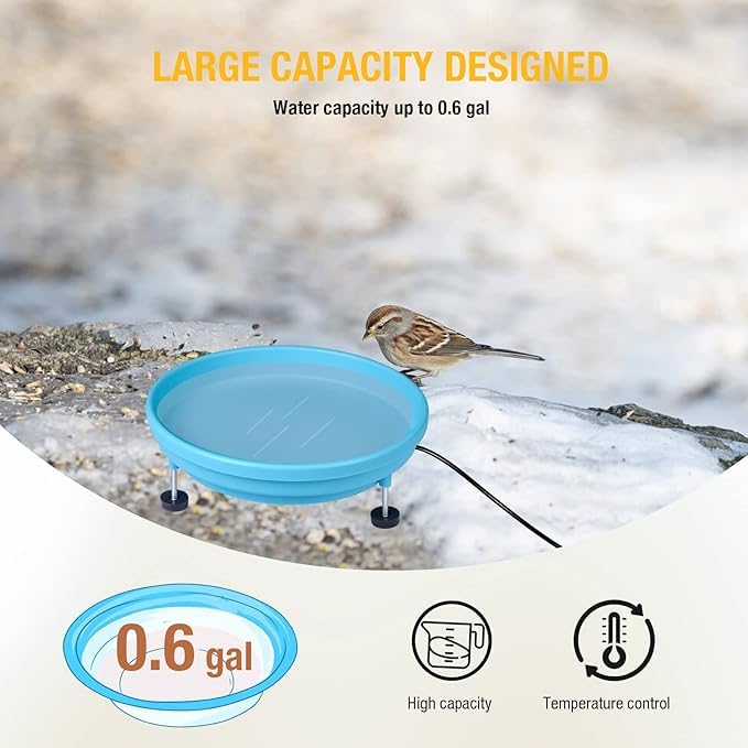 Tetuga Bird Bath Deck Mounted Bowl 12 Inches with Adjustable Clamp for Outdoor Bird Baths for Outside Weather Resistant Durable Birdbath for Garden Patio Lawn Yard Deck Railing (Blue)