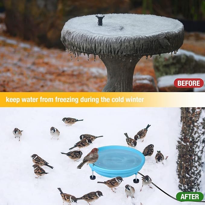 Tetuga Bird Bath Deck Mounted Bowl 12 Inches with Adjustable Clamp for Outdoor Bird Baths for Outside Weather Resistant Durable Birdbath for Garden Patio Lawn Yard Deck Railing (Blue)