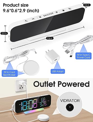 Cadmos Super Loud Vibrating Alarm Clock with Bed Shaker,Large LED Digital Display,Night Light,Ideal for Heavy Sleepers Adults,Hearing Impaired Deaf,Kids,Teens,Living Room,Bedrooms(White)