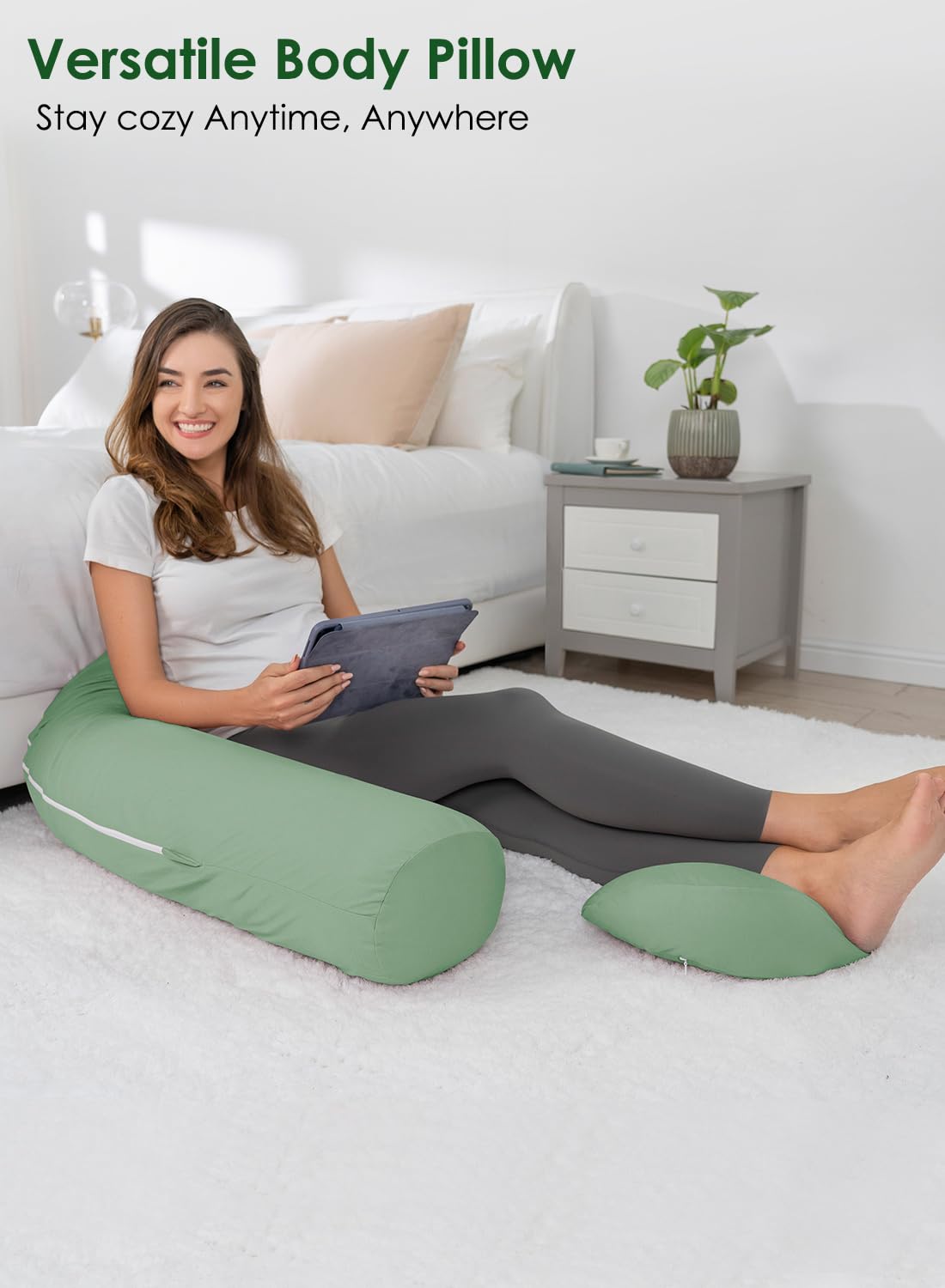 QUEEN ROSE Pregnancy Pillows, Cooling Body Pillow for Pregnancy Sleeping, F Shaped Maternity Pillow for Pregnant Women, Back & Belly Support, Pregnancy Must Haves, Green