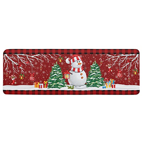 Libaoge Kitchen Mat Rug 1 PCS Christmas Snowman Xmas Tree Bird Red Black Plaid Runner Rug Anti-Fatigue Comfort Memory Foam Standing Mat Non-Slip Floor Door Mat for Bathroom Bedroom 16x47in