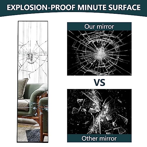 WIIS' IDEA 58"x15"Full Length Mirror,Durable Solid Wood Frame,Explosion-Proof Film,High-Definition Full Body Mirror,Standing/Leaning/Hanging Long Mirror for Bedroom,Bathroom,Living Room(Black)