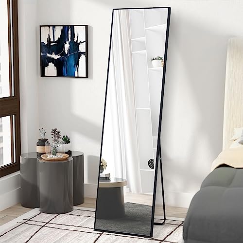 WIIS' IDEA 58"x15"Full Length Mirror,Durable Solid Wood Frame,Explosion-Proof Film,High-Definition Full Body Mirror,Standing/Leaning/Hanging Long Mirror for Bedroom,Bathroom,Living Room(Black)