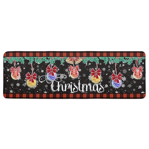 Libaoge Kitchen Mat Rug 1 PCS Christmas Balls Red and Black Buffalo Plaid Runner Rug Anti-Fatigue Comfort Memory Foam Standing Mat Non-Slip Floor Door Mat for Bathroom Bedroom 16x47in