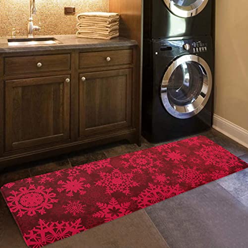 Libaoge Kitchen Mat Rug 1 PCS Christmas Snowflake Red Runner Rug Anti-Fatigue Comfort Memory Foam Standing Mat Non-Slip Floor Door Mat for Bathroom Bedroom 18x47in