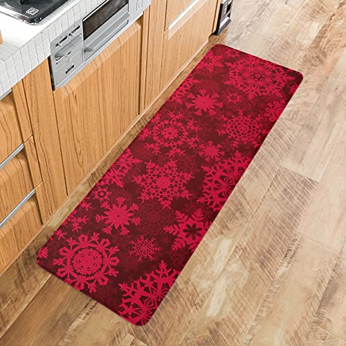 Libaoge Kitchen Mat Rug 1 PCS Christmas Snowflake Red Runner Rug Anti-Fatigue Comfort Memory Foam Standing Mat Non-Slip Floor Door Mat for Bathroom Bedroom 18x47in
