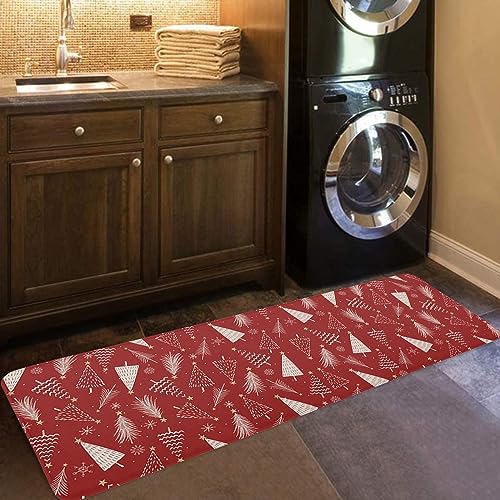 Libaoge Christmas Kitchen Mat Rug 1 PCS Xmas Tree Red Background Runner Rug Anti-Fatigue Comfort Memory Foam Standing Mat Non-Slip Floor Door Mat for Bathroom Bedroom 24x71in
