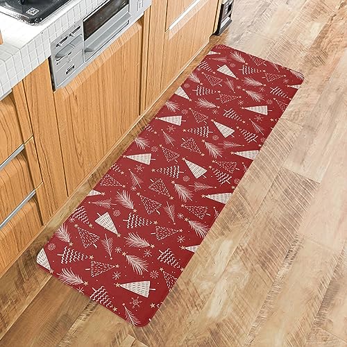 Libaoge Christmas Kitchen Mat Rug 1 PCS Xmas Tree Red Background Runner Rug Anti-Fatigue Comfort Memory Foam Standing Mat Non-Slip Floor Door Mat for Bathroom Bedroom 24x71in