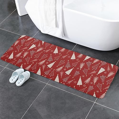 Libaoge Christmas Kitchen Mat Rug 1 PCS Xmas Tree Red Background Runner Rug Anti-Fatigue Comfort Memory Foam Standing Mat Non-Slip Floor Door Mat for Bathroom Bedroom 24x71in