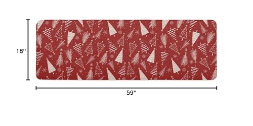 Libaoge Christmas Kitchen Mat Rug 1 PCS Xmas Tree Red Background Runner Rug Anti-Fatigue Comfort Memory Foam Standing Mat Non-Slip Floor Door Mat for Bathroom Bedroom 18x59in