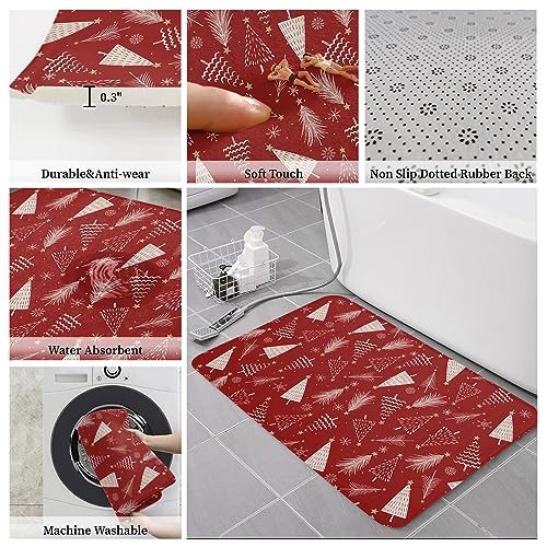 Libaoge Christmas Kitchen Mat Rug 1 PCS Xmas Tree Red Background Runner Rug Anti-Fatigue Comfort Memory Foam Standing Mat Non-Slip Floor Door Mat for Bathroom Bedroom 24x71in