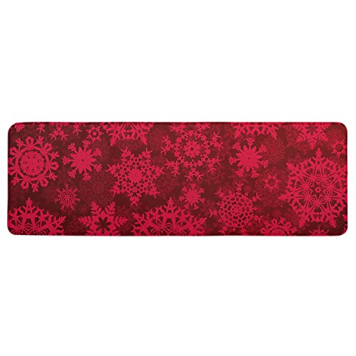 Libaoge Kitchen Mat Rug 1 PCS Christmas Snowflake Red Runner Rug Anti-Fatigue Comfort Memory Foam Standing Mat Non-Slip Floor Door Mat for Bathroom Bedroom 18x47in