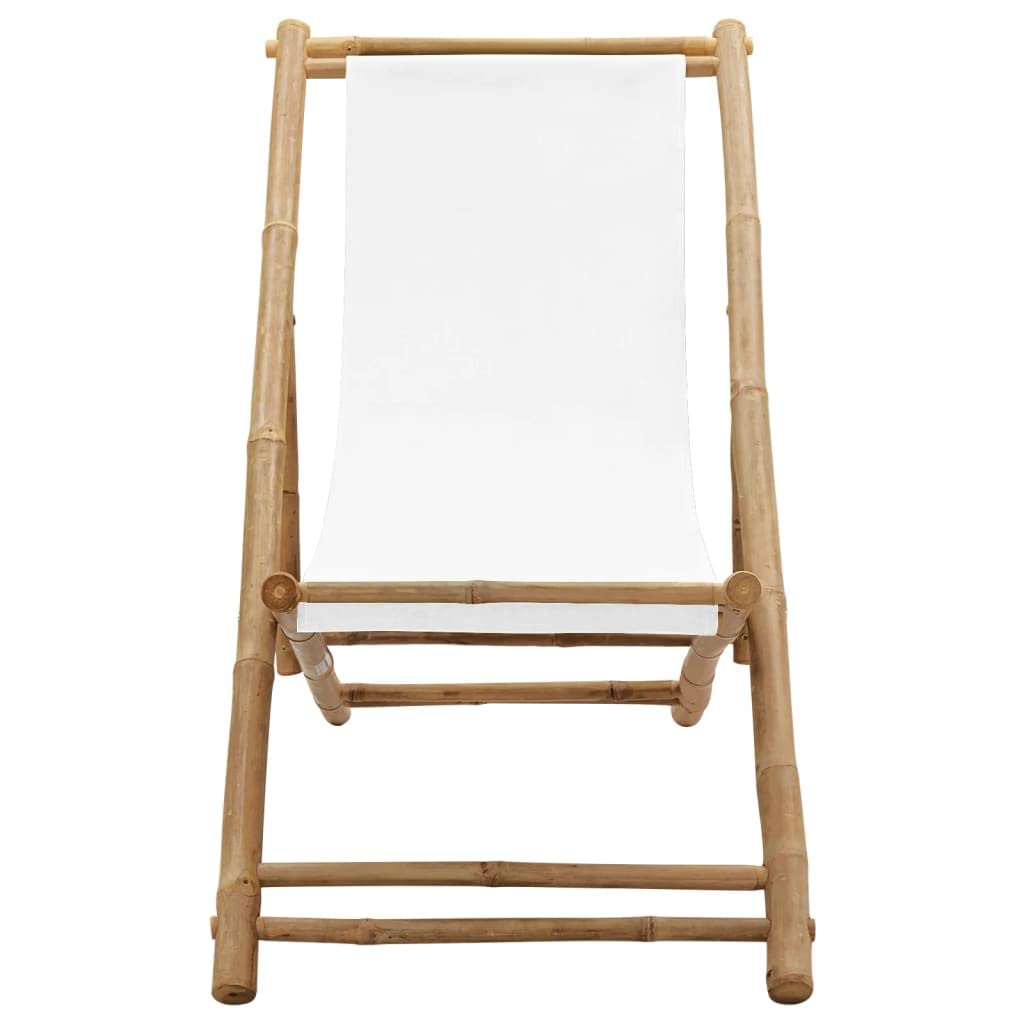 WEHUOSIF Patio Deck Chair Bamboo and Canvas,Patio Funiture,Barbecue Chairs,Balcony Chairs,Lawn Chairs,Garden Chairs,Folding Chair,Camping Chair,Adjustable in 4 Positions,for Deck, Poolside,Camping,