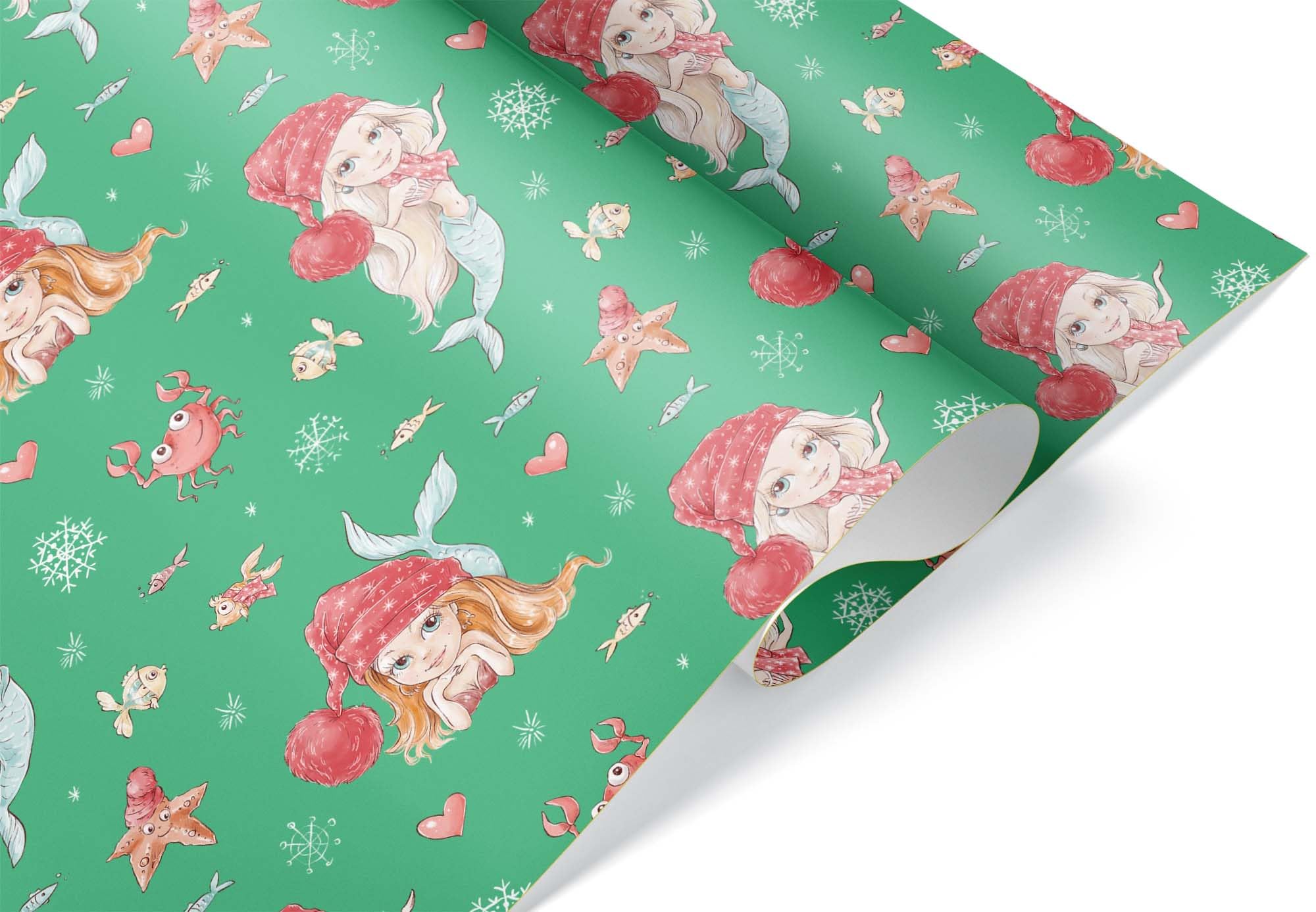 Christmas Mermaid Luxury Gift Wrap, Xmas Thick Wrapping Paper, Sea Theme Santa Princess Christmas Birthday Party Decor (6 foot x 30 inch roll)