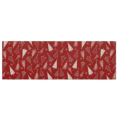 Libaoge Christmas Kitchen Rugs and Mats Set of 1 Xmas Tree Red Background Kitchen Sink Mat,Non-Slip Area Runner Rug,Washable Floor Mat for Home Dining Room Office 24"x71"