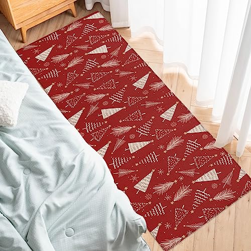Libaoge Christmas Kitchen Rugs and Mats Set of 1 Xmas Tree Red Background Kitchen Sink Mat,Non-Slip Area Runner Rug,Washable Floor Mat for Home Dining Room Office 24"x71"