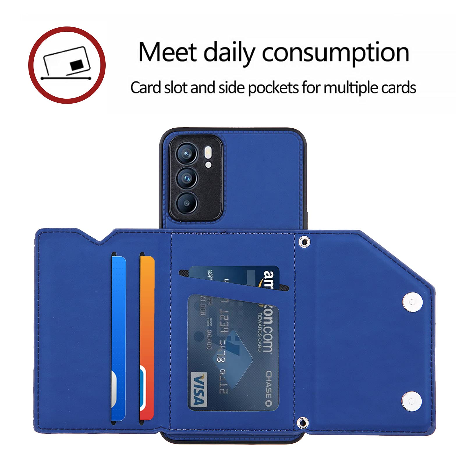 Compatible with Oppo Reno6 Pro 5G Cover Case,PU Leather Kickstand with Card Slot,Compatible with Oppo Reno 6 Pro 5G Case 2 in 1 Phone Case Cover Blue
