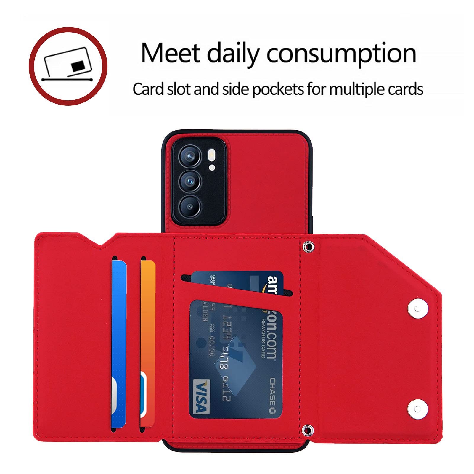 Compatible with Oppo Reno6 Pro 5G Cover Case,PU Leather Kickstand with Card Slot,Compatible with Oppo Reno 6 Pro 5G Case 2 in 1 Phone Case Cover Red