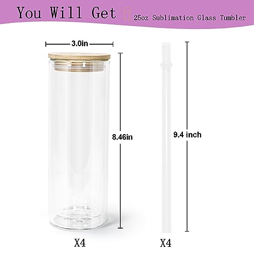 sweet grain Snow Globe Tumbler, 4 Pack 25 oz Sublimation Glass Cups for Glitter Snow Globe Cups, Double Wall Glass Tumbler for Iced Coffee, Juice, Soda, Drinks