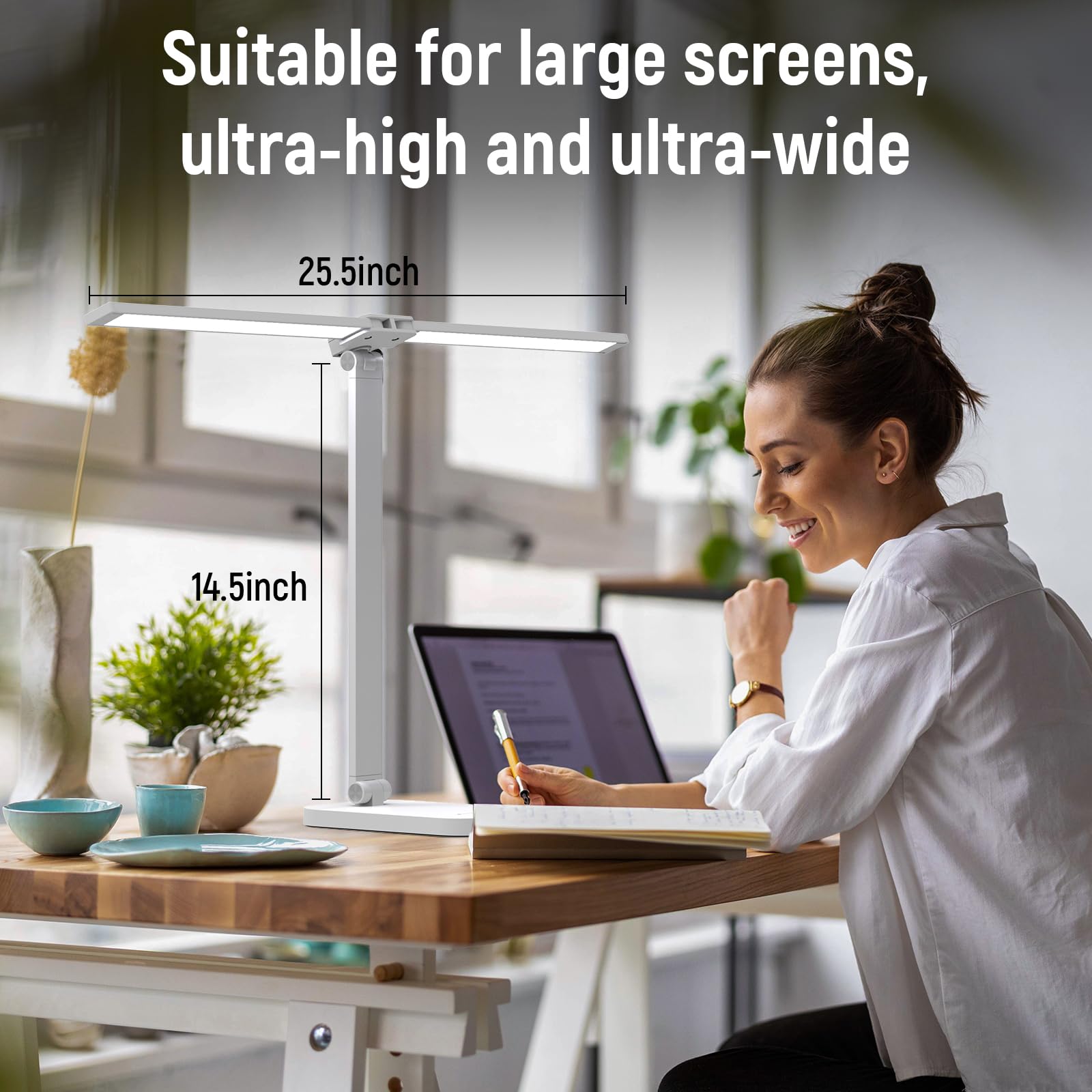 Foldable Desk Lamp for Home Office - Bright Led Desk Light for College Dorm, Dual Swing Arm Dorm Study Desk Lamp, Eye-Caring Architect Desktop Study Lamp, Dimmable Study Light Craft Task Lamp(White)