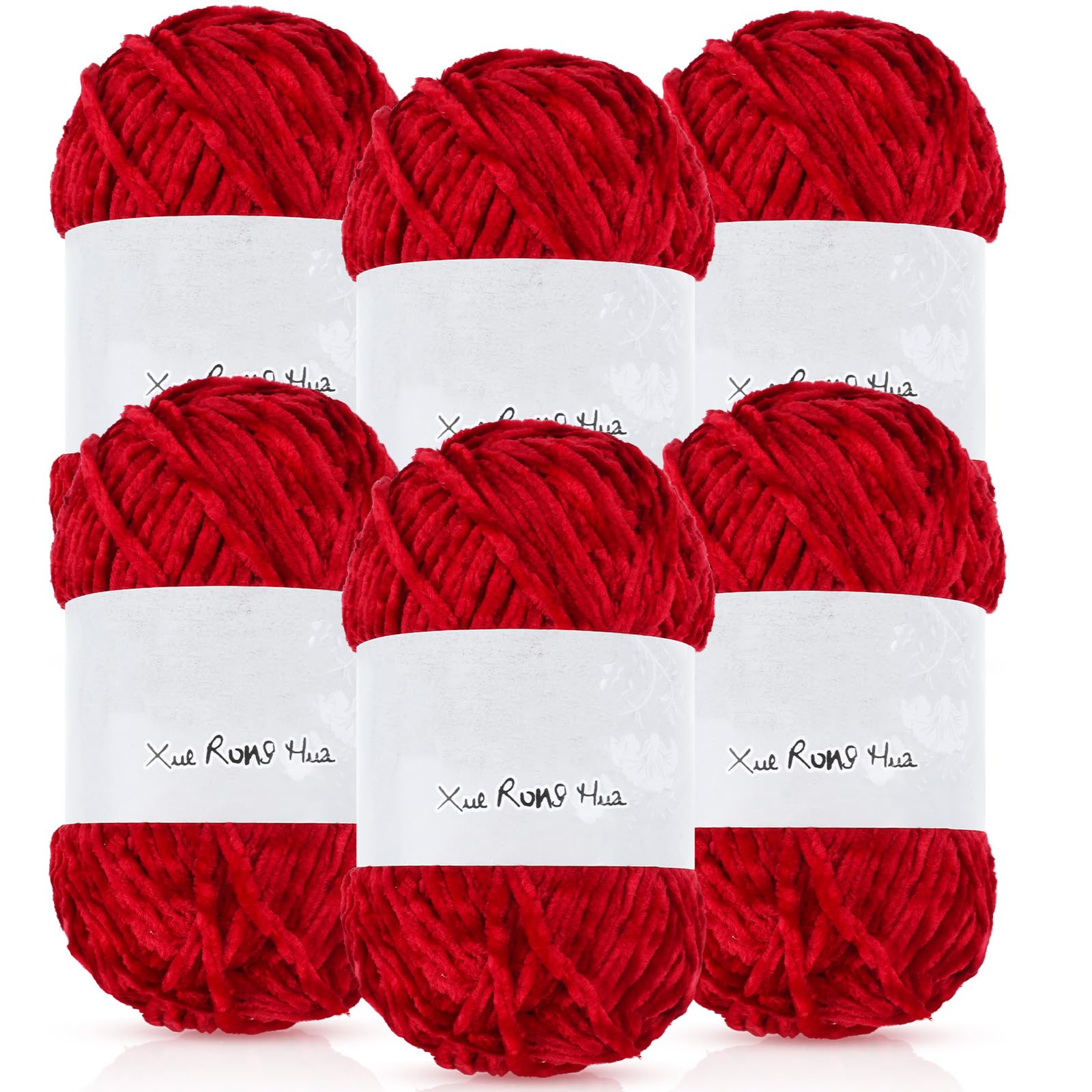 Amylove 6 Rolls Red Soft Velvet Chenille Yarn for Crocheting 1182 Yards Polyester Blanket Fuzzy Thick Yarn for DIY Knitting Bulky Weaving Crafts, 197 Yd, 3.53 oz Each Roll