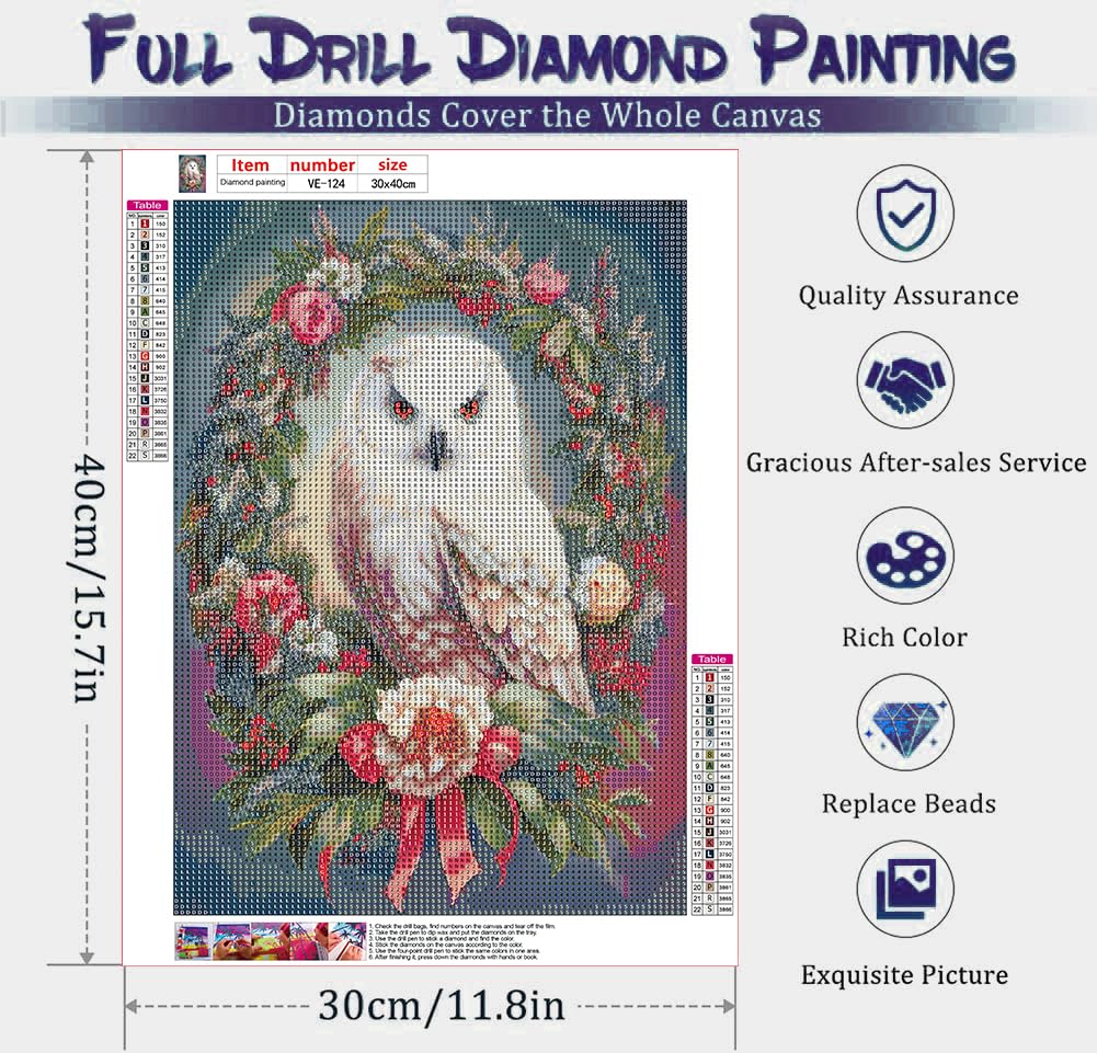 VeGuude Diamond Painting Kits for Adults, Owl 5D Diamond Art Kits, Full Drill DIY Crafts for Adults Home Wall Decor Gift Diamond Dots [11.8x15.7inch]
