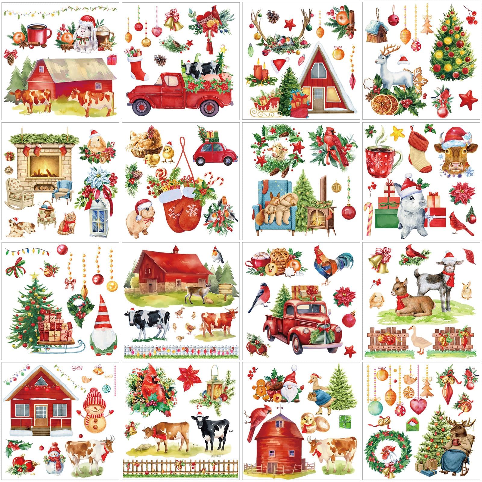 16 Sheets Christmas Rub on Transfers for Crafts and Furniture Rub on Transfers Stickers Xmas Farmhouse Reindeer Stickers Rub on Decals for Home Party Favor Wood DIY Craft, 5.9 x 5.9 Inch