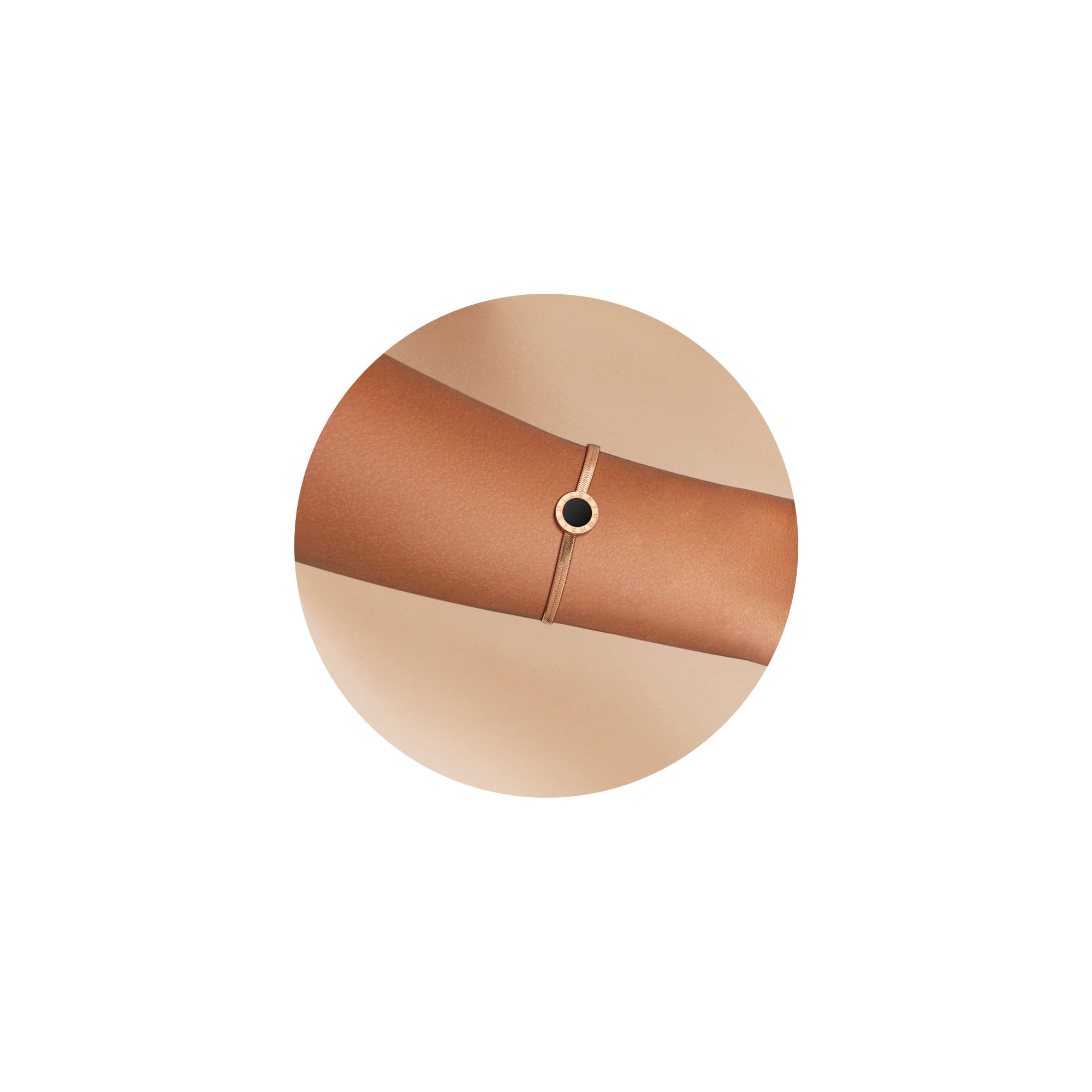 Yowivon Rose Gold Bracelets for Women Roman Numeral Bangle Bracelet Italy Chunky Chain Stainless Steel Non-Tarnish Dainty Bracelet Birthday Gifts for Women