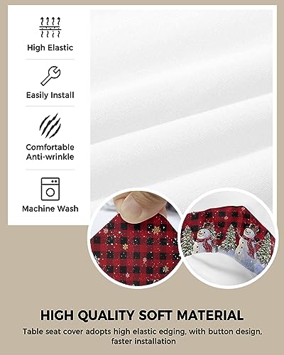 Christmas Seat Covers for Dining Room Chairs,Snowman Xmas Tree Red Black Buffalo Plaid Fitted Stretch Jacquard Chair Seat Covers,Removable Washable Kitchen Dining Chair Slipcovers Protector Set of 4