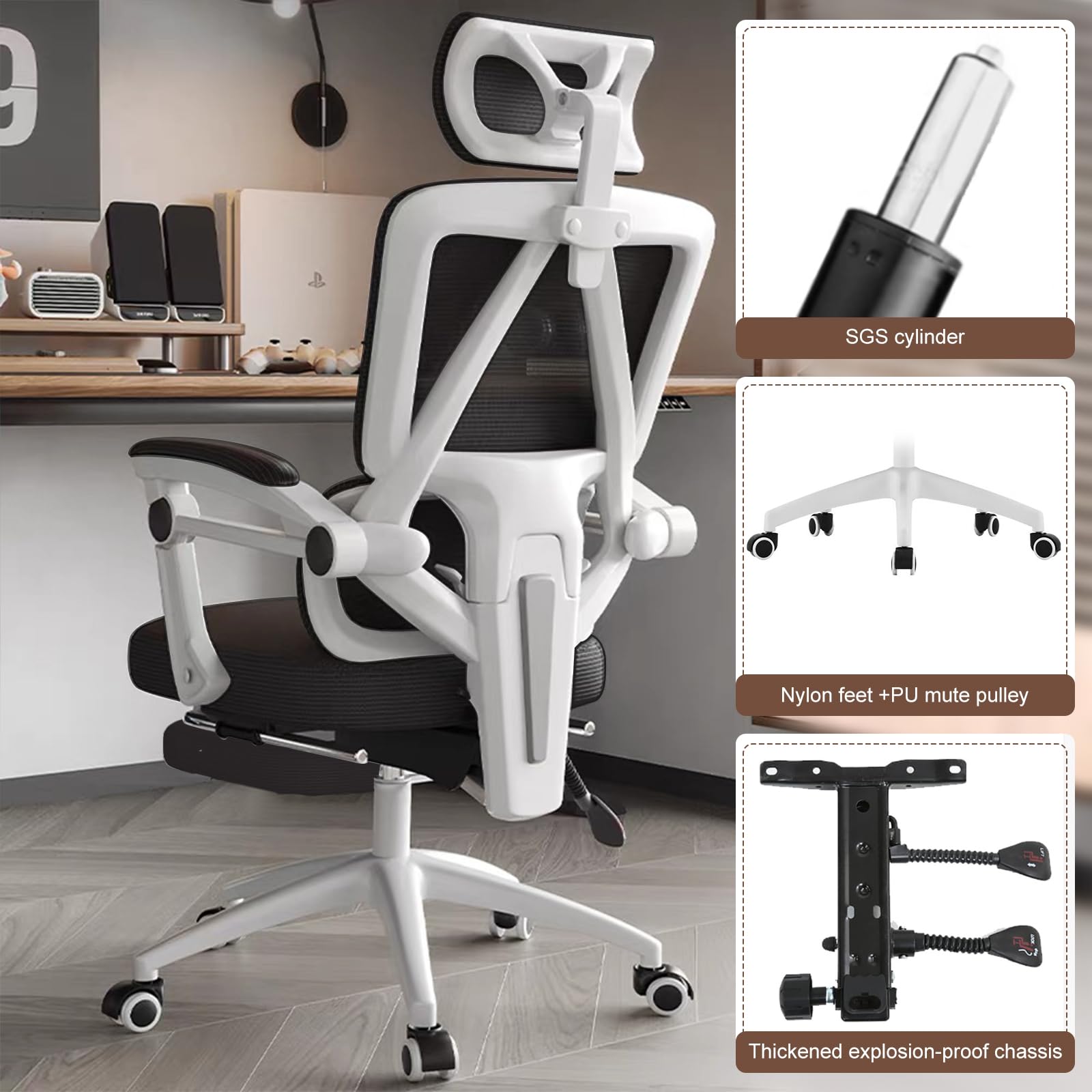 XUEGW Ergonomic Office Chair High Back Mesh Desk Chair with Lumbar Support and Adjustable Headrest Computer Gaming Chair Executive Swivel Chair for Home Office