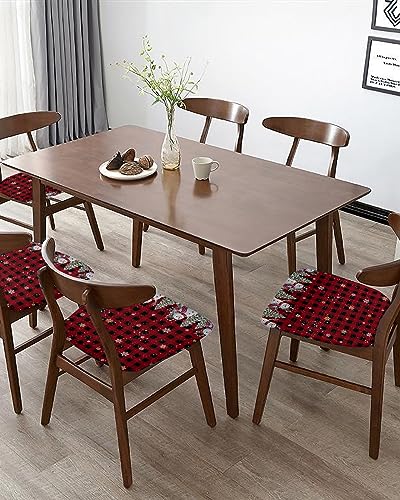 Christmas Seat Covers for Dining Room Chairs,Snowman Xmas Tree Red Black Buffalo Plaid Fitted Stretch Jacquard Chair Seat Covers,Removable Washable Kitchen Dining Chair Slipcovers Protector Set of 4