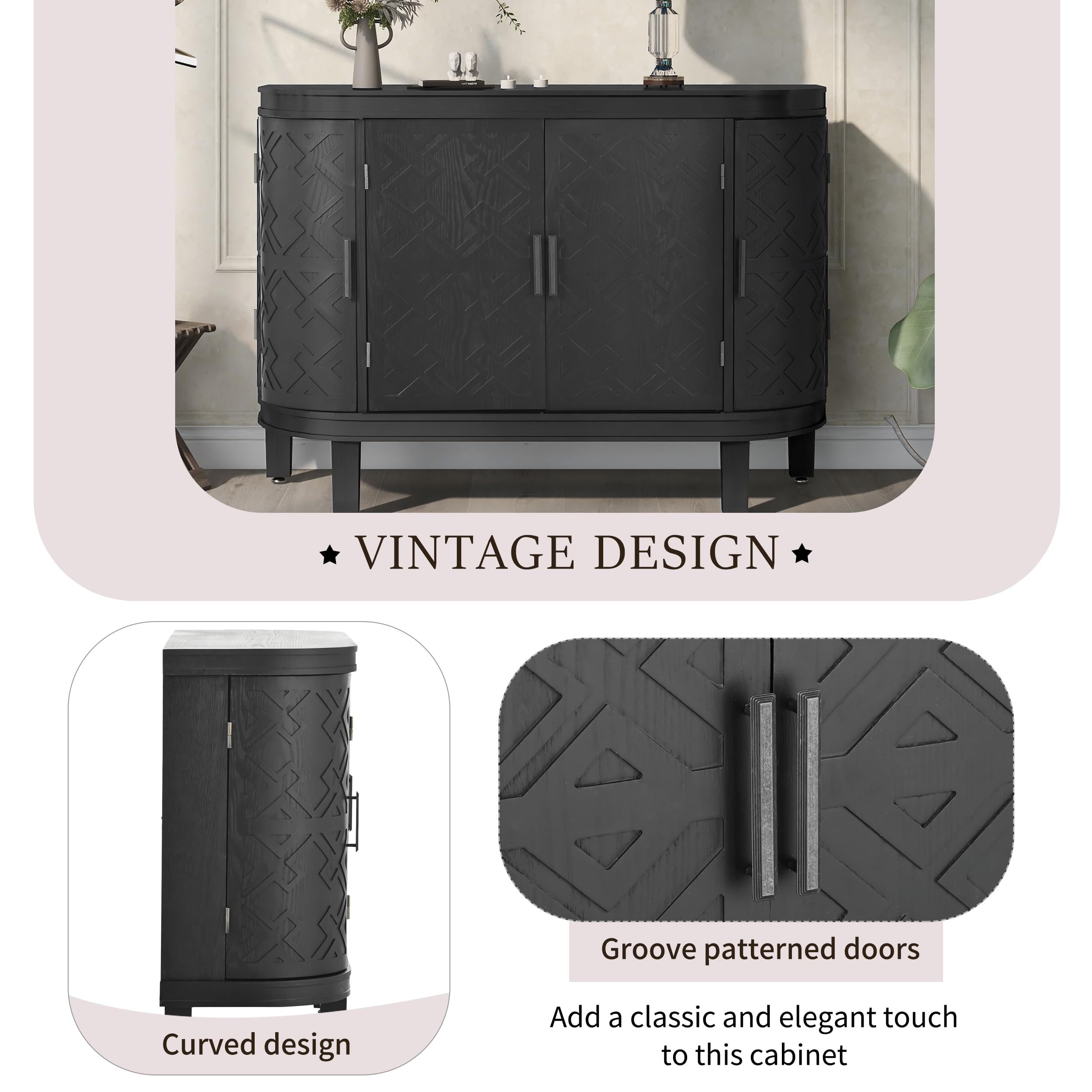SZUBEE Antique Pattern Accent Storage, Cabinet with Wooden Sideboard-Ideal for Hallway, Entryway, Living Room, Bedroom, Black