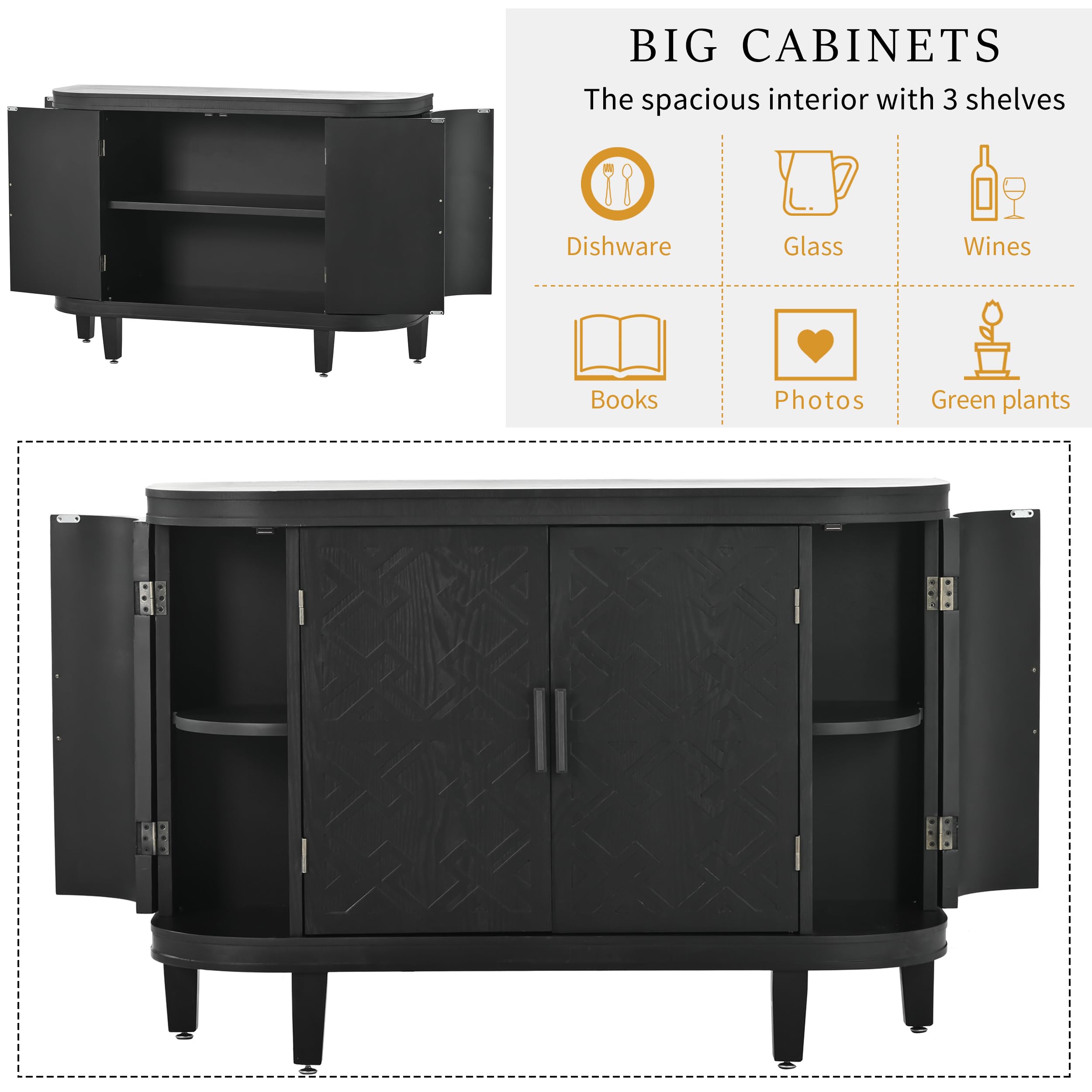 SZUBEE Antique Pattern Accent Storage, Cabinet with Wooden Sideboard-Ideal for Hallway, Entryway, Living Room, Bedroom, Black