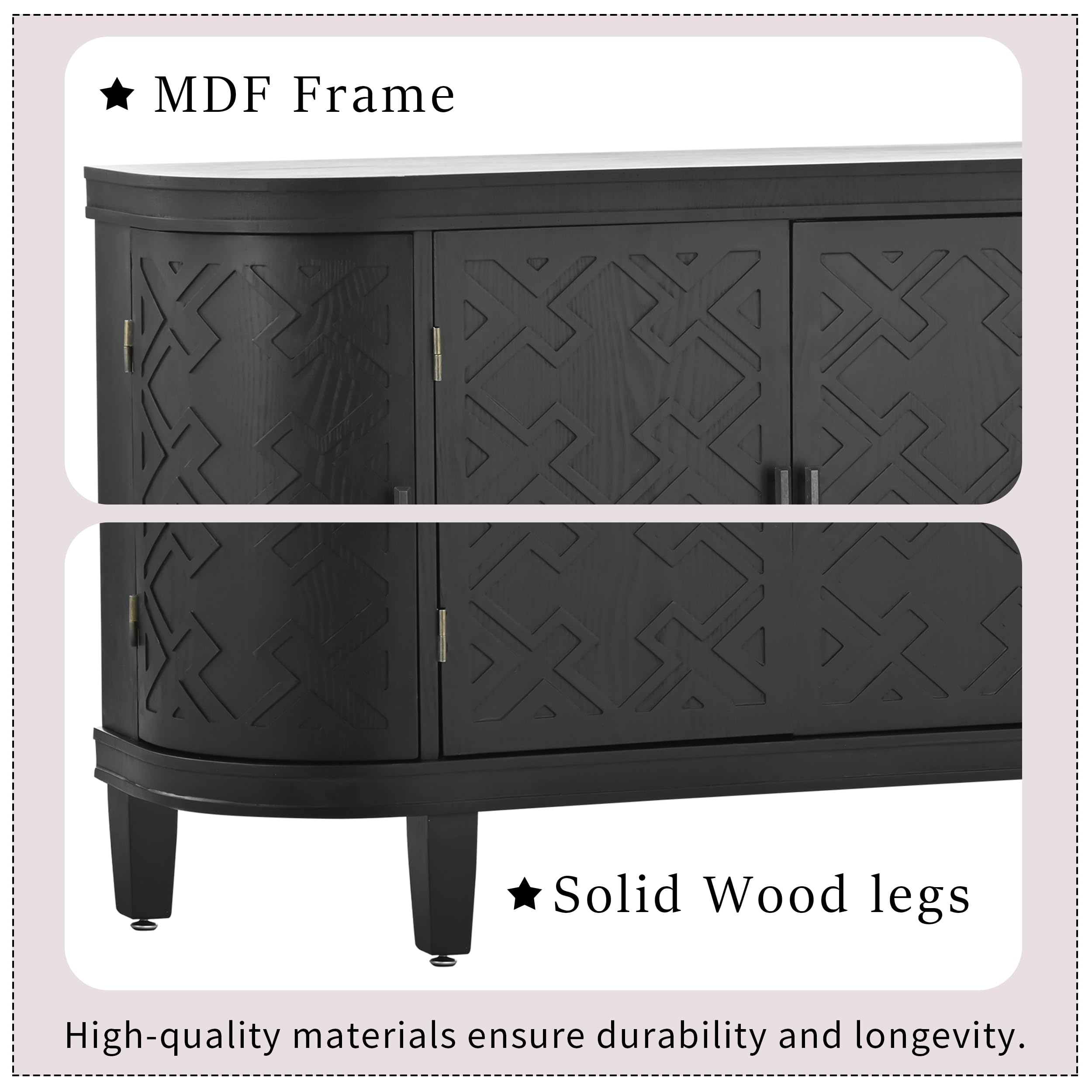 SZUBEE Antique Pattern Accent Storage, Cabinet with Wooden Sideboard-Ideal for Hallway, Entryway, Living Room, Bedroom, Black