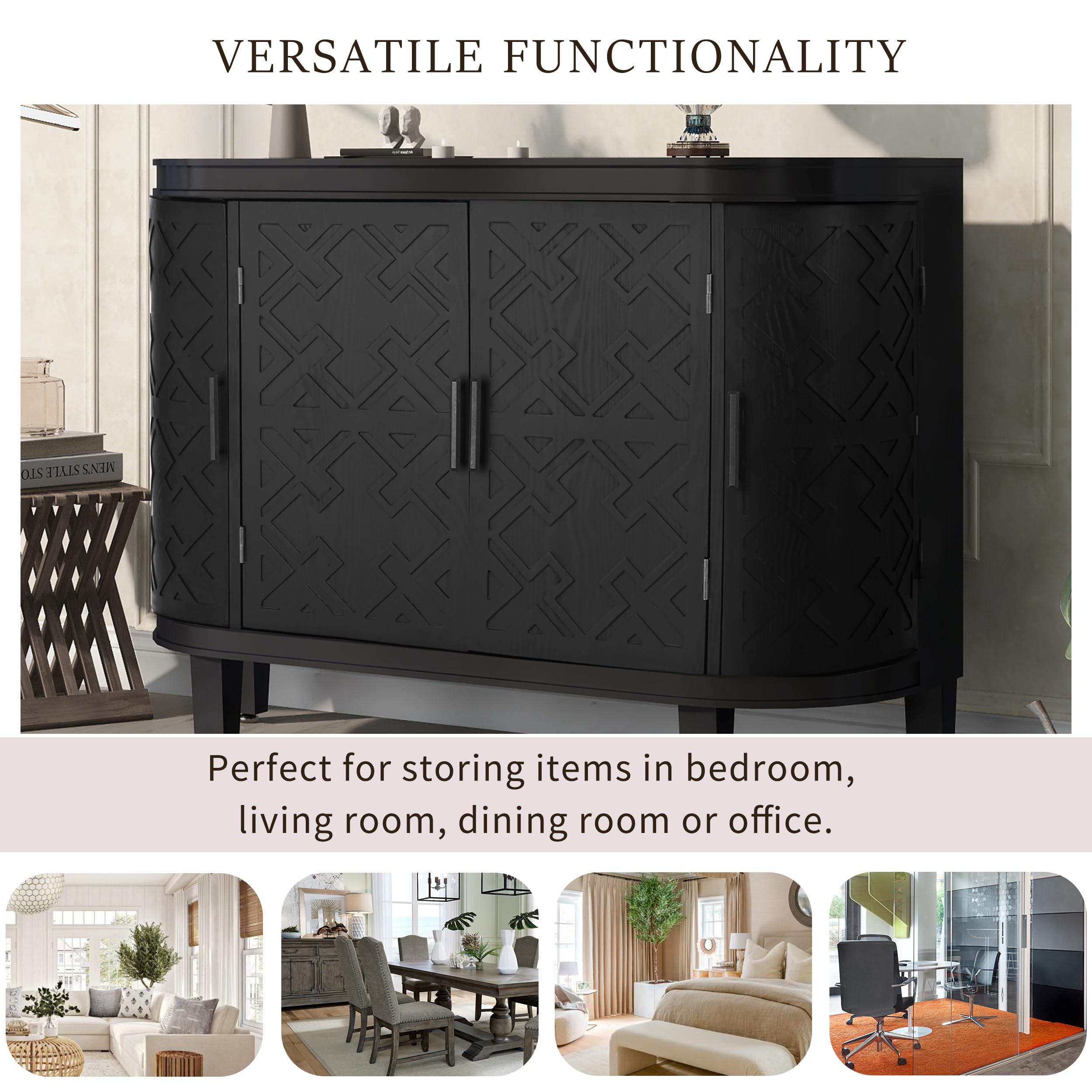 SZUBEE Antique Pattern Accent Storage, Cabinet with Wooden Sideboard-Ideal for Hallway, Entryway, Living Room, Bedroom, Black
