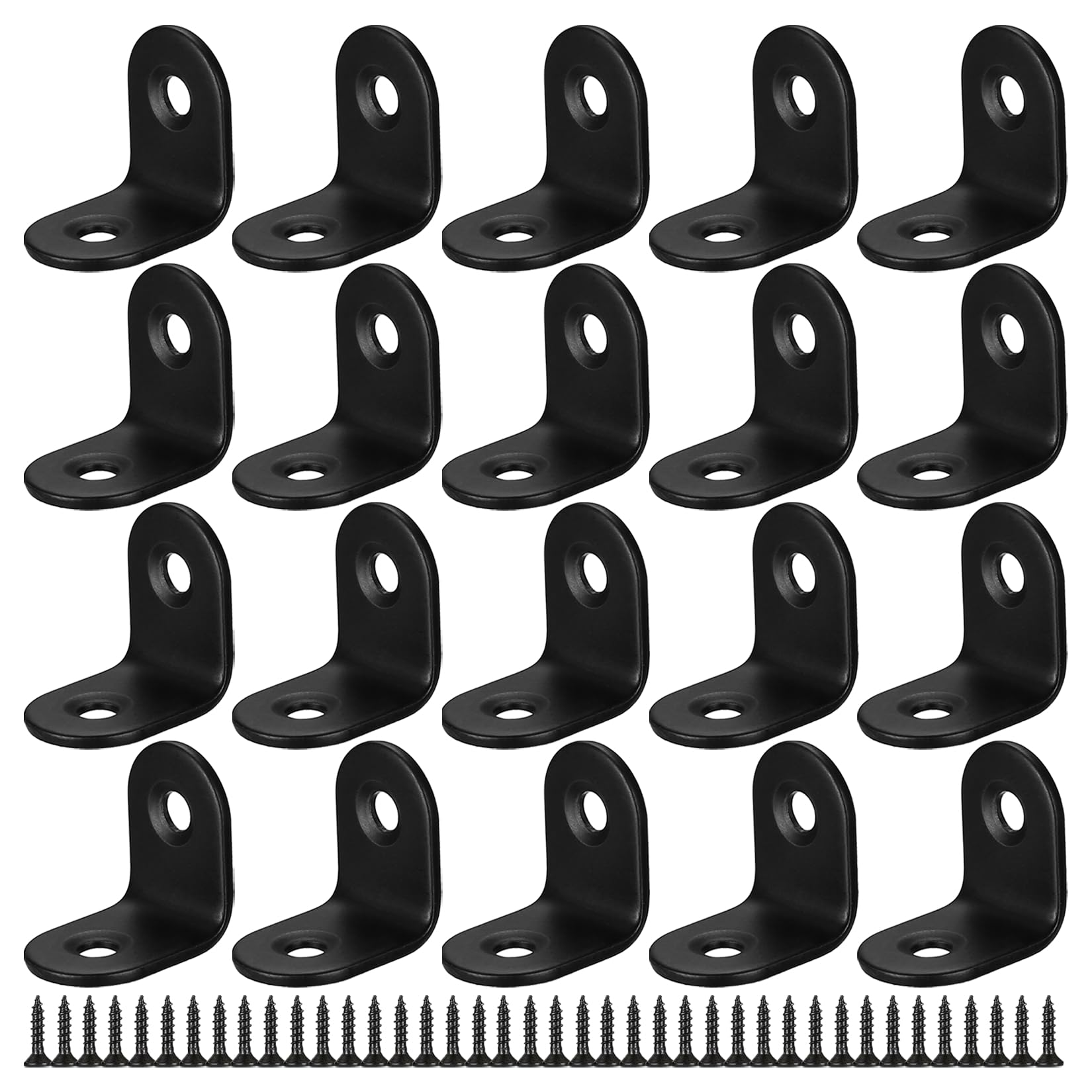 L Brackets, 20 Pcs Corner Braces, 90 Degree Right Angle Brackets, Black Small Stainless Steel Corner Brackets Joint Brackets for Wood Furniture Cabinet Chair Table - 0.8x0.8 inch