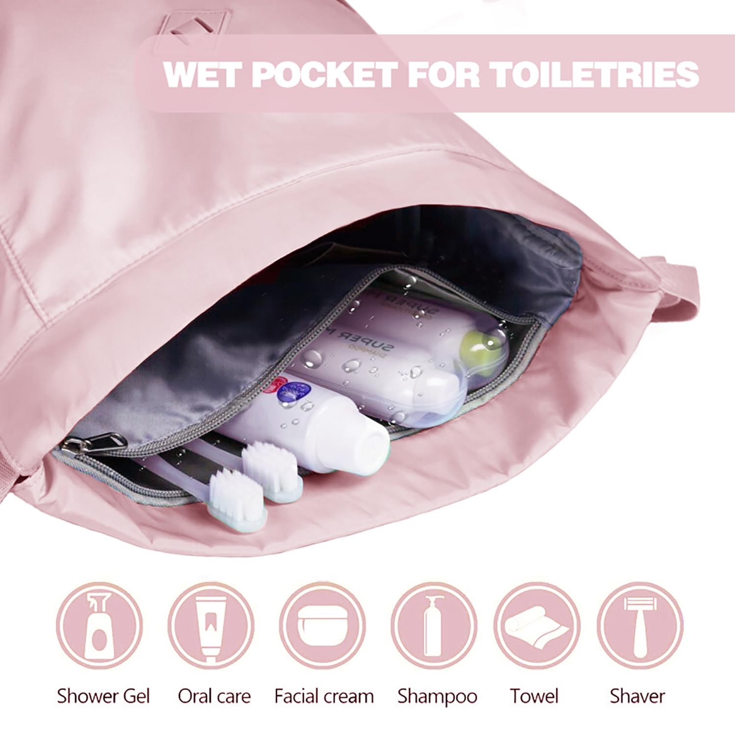 BAVELOE Drawstring Backpack with Wet Pocket Gym Backpack Water-Resistant Cinch String Bag Beach Swim for Women Men(Pink)