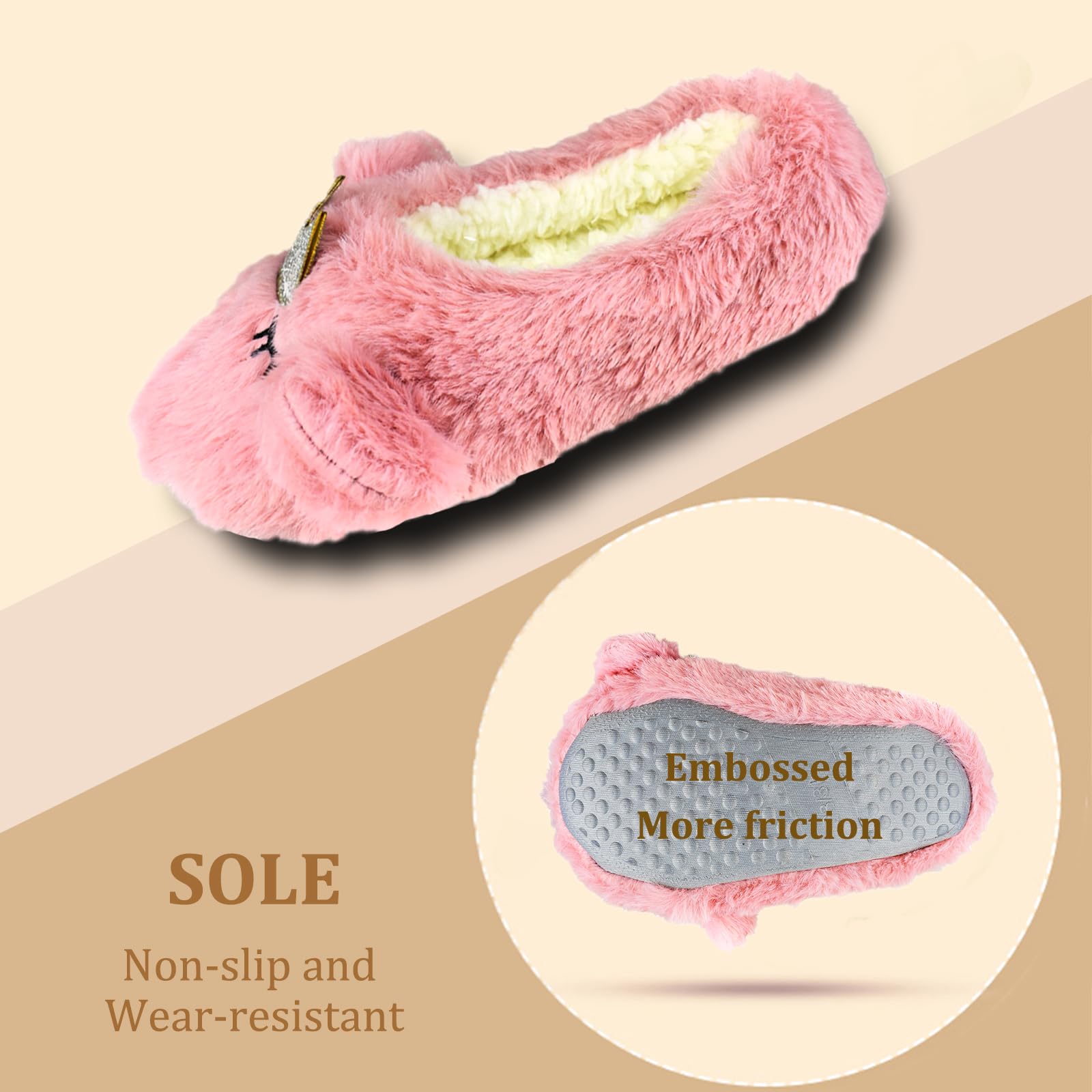 Girls Little Kids Winter Indoor Slippers with Rubber Sole Size 12-13 US Pink