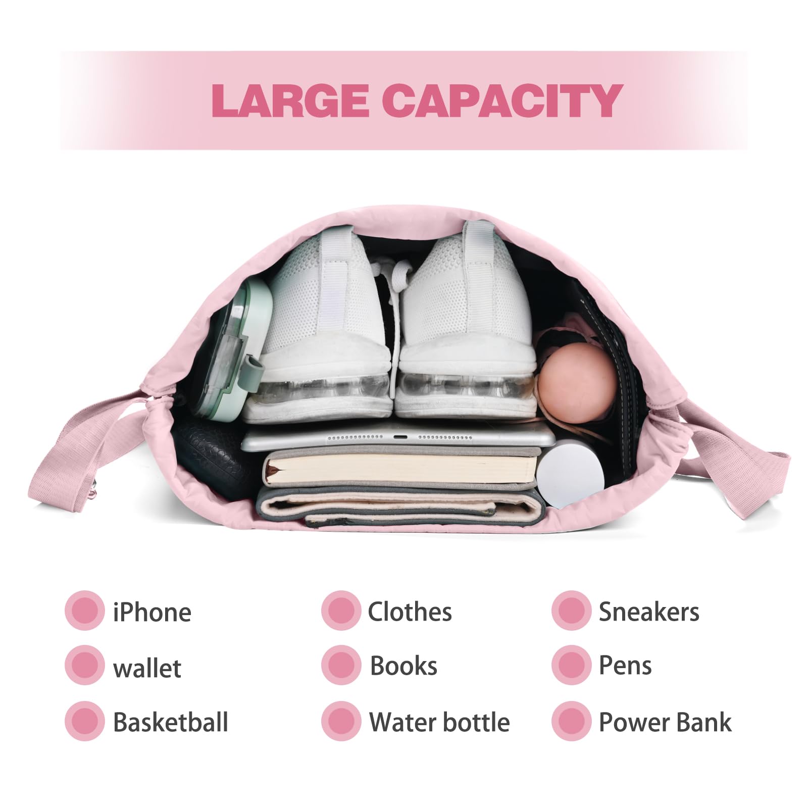 BAVELOE Drawstring Backpack with Wet Pocket Gym Backpack Water-Resistant Cinch String Bag Beach Swim for Women Men(Pink)