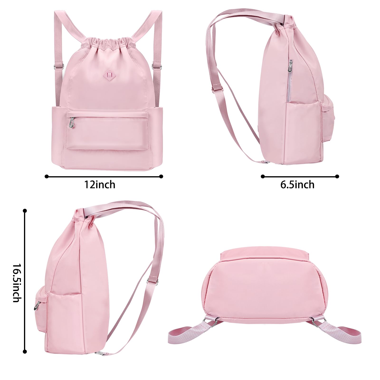 BAVELOE Drawstring Backpack with Wet Pocket Gym Backpack Water-Resistant Cinch String Bag Beach Swim for Women Men(Pink)