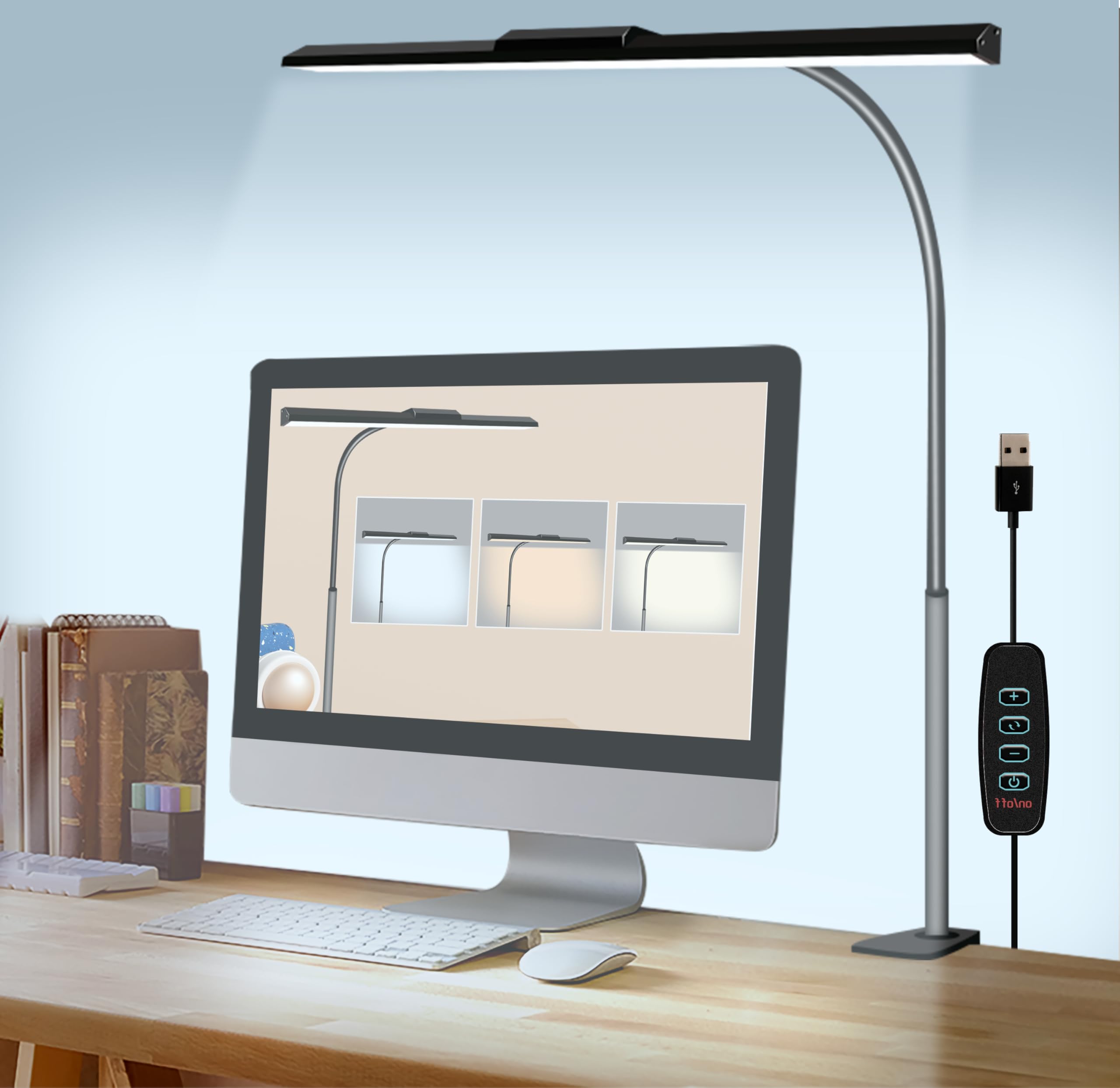 litren Desk Lamp for Office Home Desk Light with Clamp with 3 Light Modes, 10 Brightness Adjustable Clip On Desk Lighting for Workbench Computer Table Office Desktop Monitor Lamp