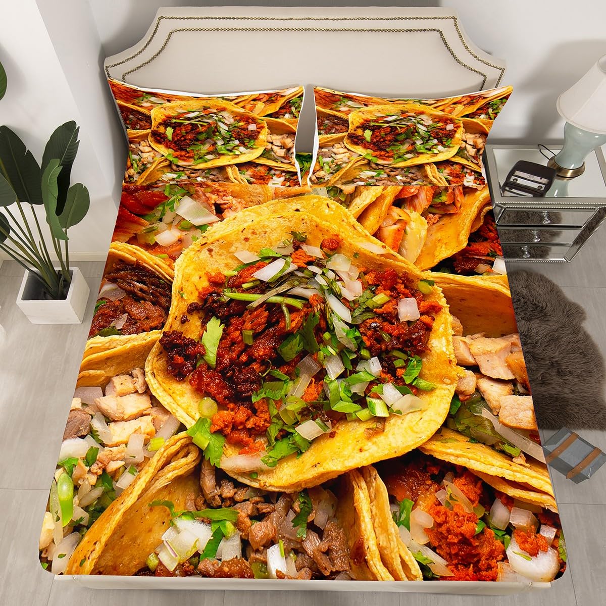 Taco Bed Sheets Set Full Size, Taco Food Sheet Set Realistic Food Sheets with Deep Pocket Fitted Sheet for Kids Boys Girls 3D Food Themed Bedding Set with 2 Pillow Case