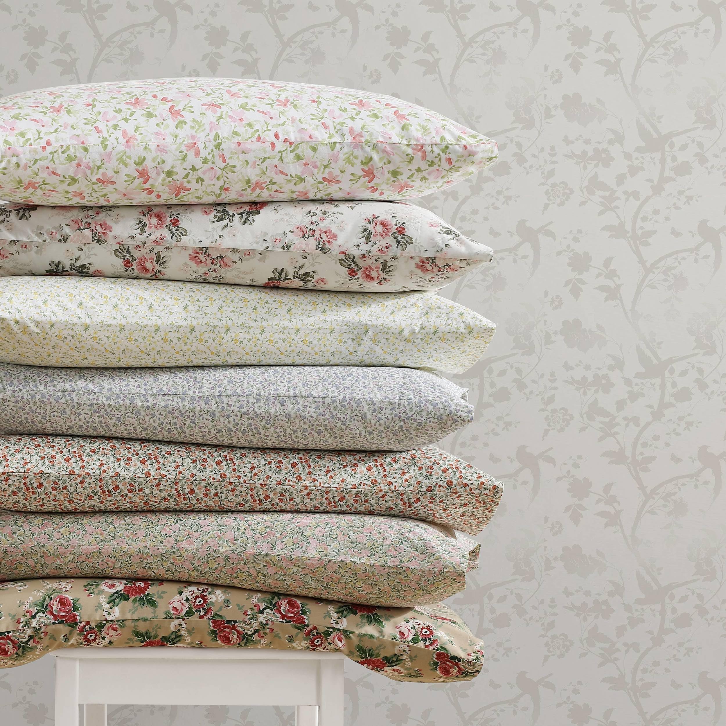 Laura Ashley - Full Sheets, Cotton Percale Bedding Set, Lightweight & Breathable Home Decor (Ashfield Pink, Full)