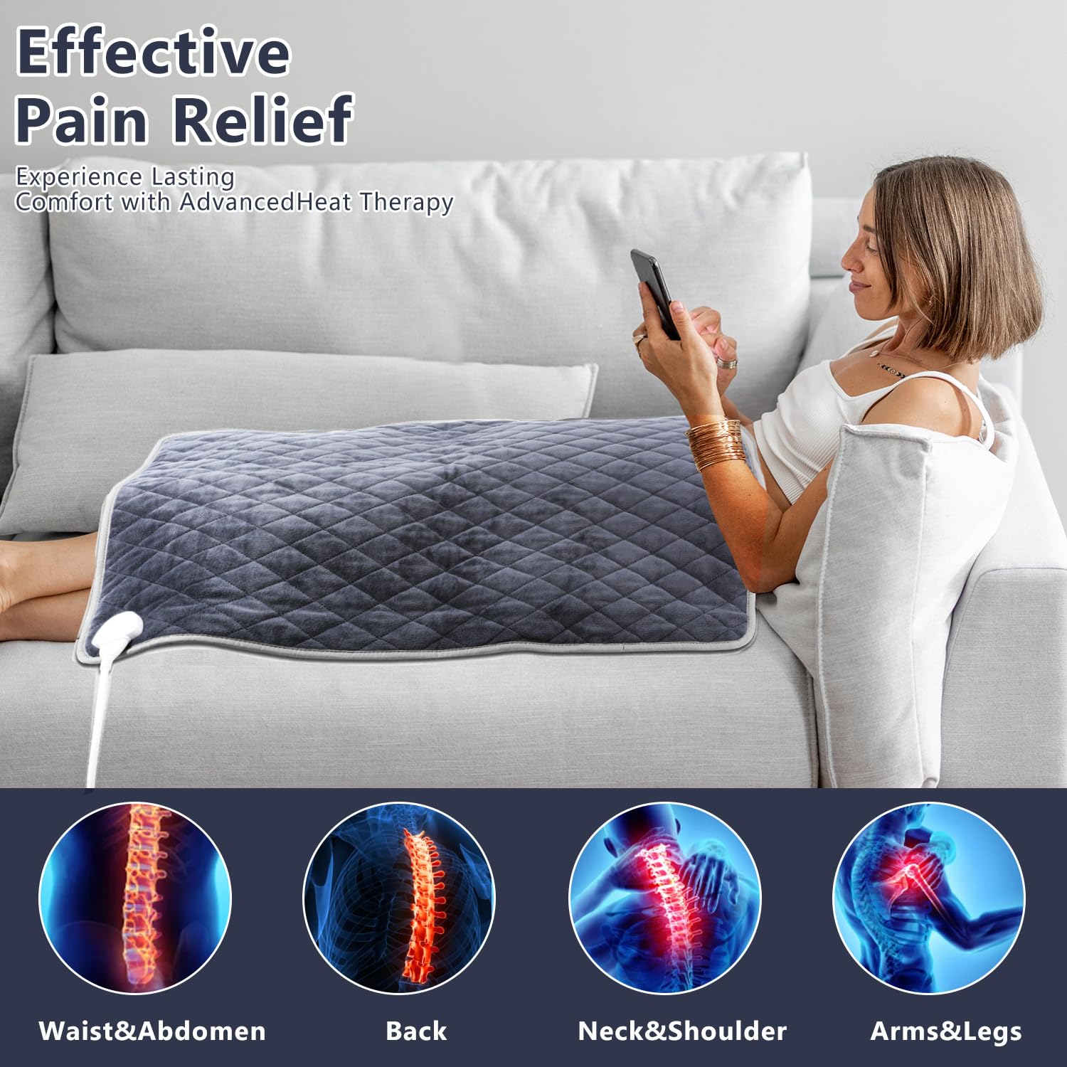 Heating Pad for Back Pain Relief and Cramps, 32"x 24" XXXL Large Heating Pad for Abdomen, Neck, Shoulder, Leg & Knee Pain Relief with 6 Fast Heating Settings, Auto Shut Off, Machine Washable
