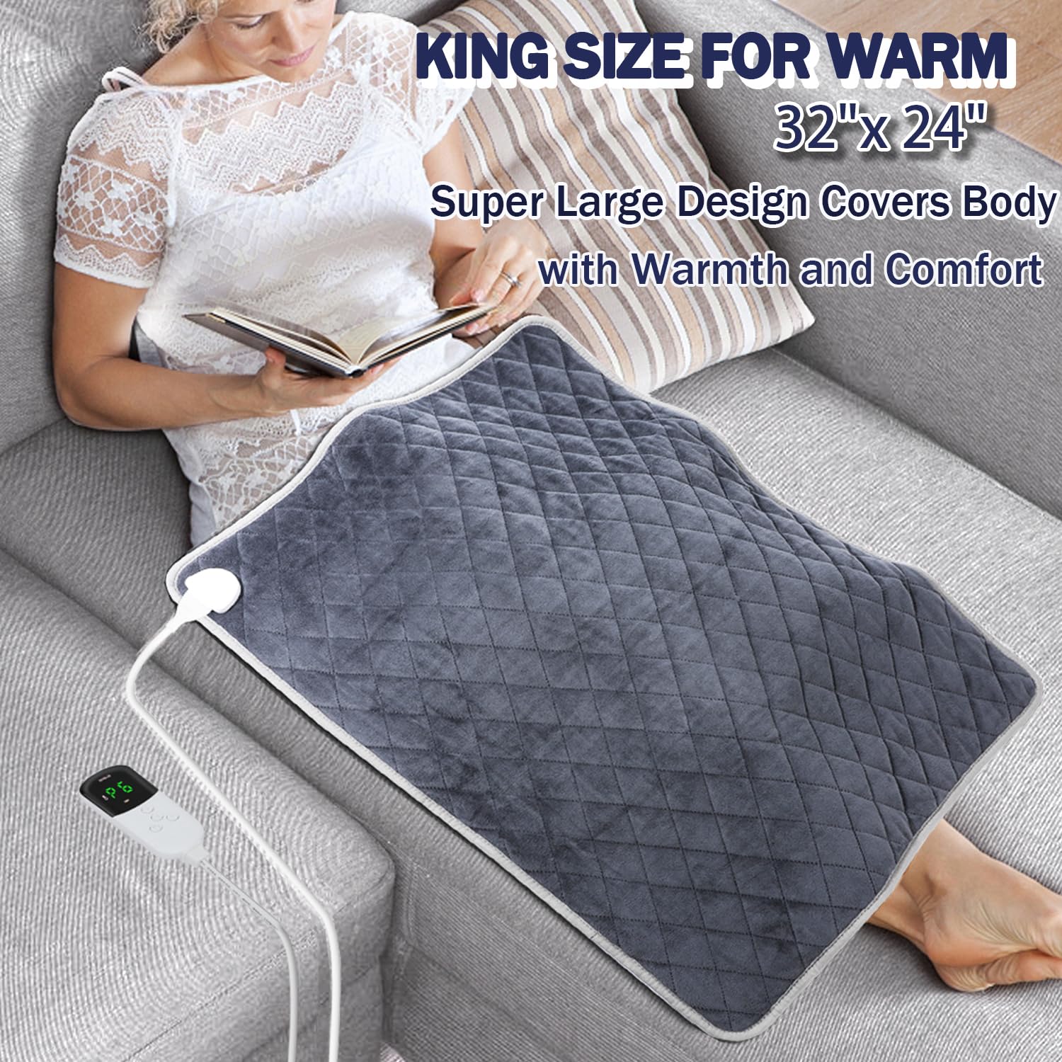 Heating Pad for Back Pain Relief and Cramps, 32"x 24" XXXL Large Heating Pad for Abdomen, Neck, Shoulder, Leg & Knee Pain Relief with 6 Fast Heating Settings, Auto Shut Off, Machine Washable