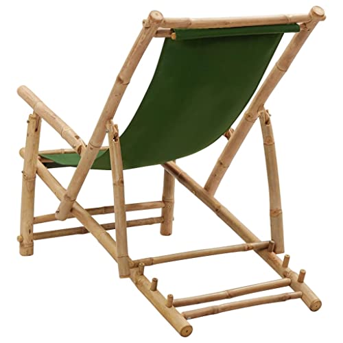 GOLINPEILO Foldable Deck Chair Bamboo and Canvas Green for Relaxing, Foldable Patio Deck Chair with Adjustable Height for Yard, Patio, Backyard, Deck -AA