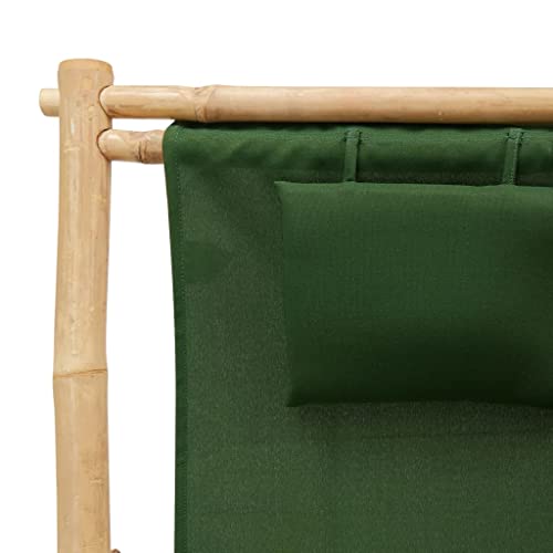 GOLINPEILO Foldable Deck Chair Bamboo and Canvas Green for Relaxing, Foldable Patio Deck Chair with Adjustable Height for Yard, Patio, Backyard, Deck -AA