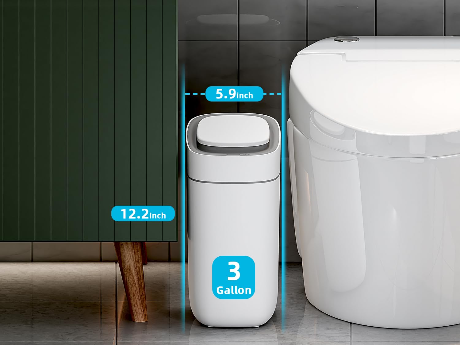 Coeusy Bathroom Trash Can,Motion Sensor Trash Can Automatic Touchless,Smart Bathroom Garbage Can with a Lid,Auto-Adsorption Slim Small Waste Basket for Bedroom,Office,3 Gallon White