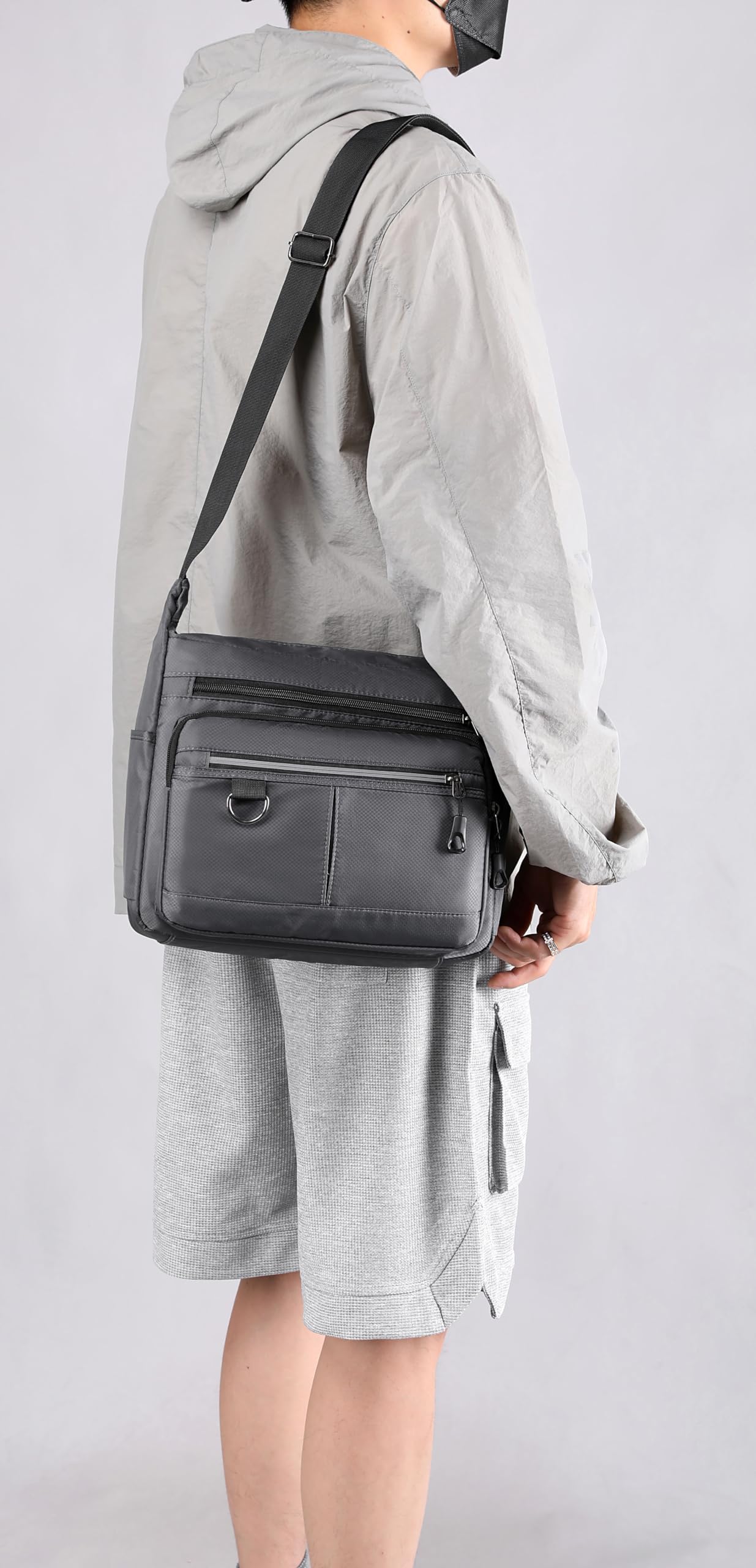 Pealwel Canvas Messenger Bag - Vintage Crossbody Shoulder Bag Outdoor Travel Bag (Grey)